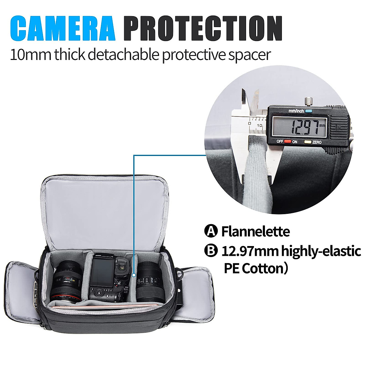 CADeN Compact Camera Shoulder Crossbody Bag Case Compatible for Nikon, Canon, Sony SLR/DSLR Mirrorless Cameras and Lenses Waterproof (1.0 L, Black)