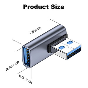 AreMe 90 Degree USB 3.1 Adapter 2 Pack, Left Angle USB A Male to Female Converter Extender for PC, Laptop, USB A Charger, Power Bank and More