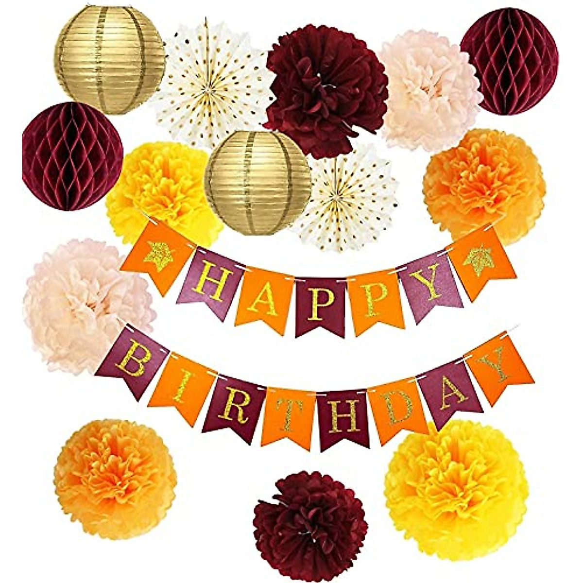 Fall Birthday Party Decorations/Burgundy Orange Birthday Party Decorations/Thanksgiving Table Decor Maroon Burgundy Yellow Women 30th/40th/50th/60th/70th Burgundy Orange Birthday Party Decorations