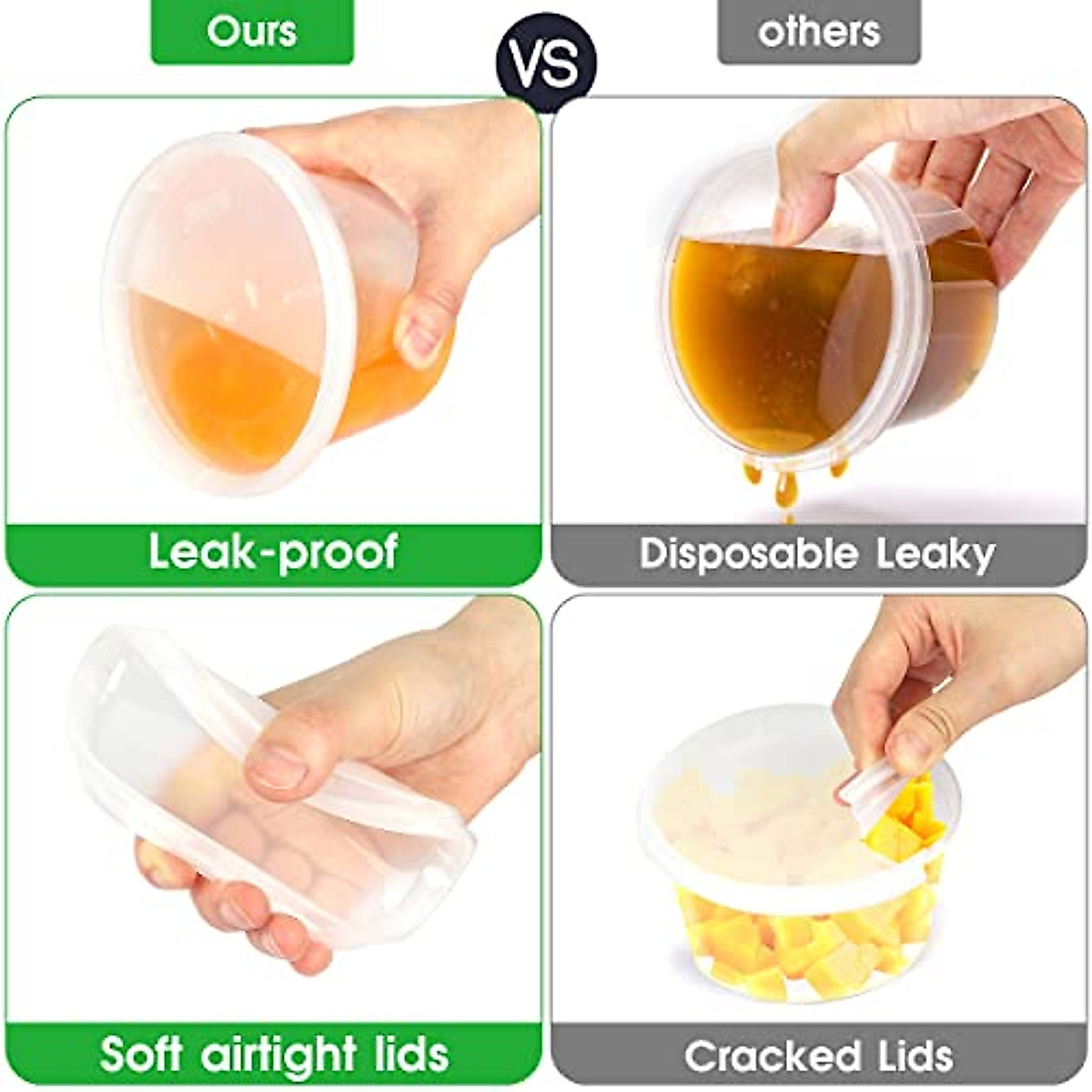 ZIZOTI [50 Pack,16oz] Combo Food Storage Containers with Lids, Airtight Deli Food Containers w 10 Spoons, BPA-Free Leakproof Takeout Meal Prep Dishwasher, Microwave, Freezer Safe