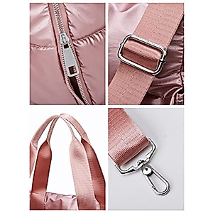 Large Puffer Tote Bag Women Handbags Winter Soft Puffer Shoulder Bag Portable Yoga Fitness Bag Travel Bag (Pink)