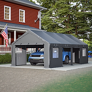 Thanaddo Carport 13'x 25' Heavy Duty Car Port with Roll-up Sidewall and Ventilated Windows with Removable Sidewalls,Portable Outdoor Garage for Car,Truck,Boat,Car Canopy,Gray Carports