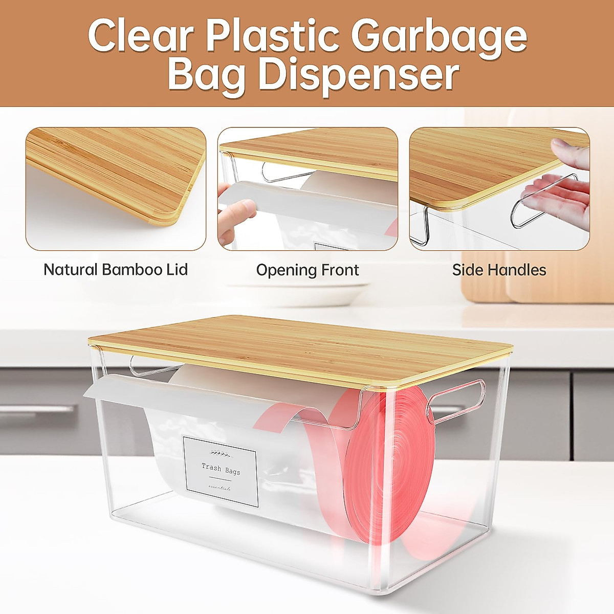 COAZEX 2 Pack Trash Bag Holder Under Sink Stackable, Plastic Garbage Bag Dispenser with Lid, Trash Bag Storage Dispenser Roll Holder for Kitchen, Pantry, Laundry Room Organization