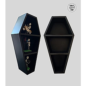 Luna's Mystical Coffin Shelf - Horror Gothic Decor - Black Floating Wooden Shelf for Wall or Table Top - Witchy Wall Decor- 14 Inches Tall by 7 Inches Wide
