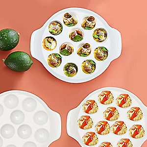 Vkinman 2pcs Ceramic Escargot Dish with 12 holes 9.2 Inch Snail White Ceramic Plates Diet Plate