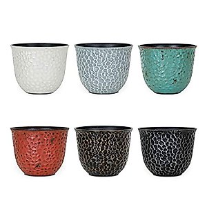 Worth Garden Plastic Round 8 Inch Planters for Indoor Plants Set of 6 Outdoor Resin Flower Pots Colorful with Drainage Hole Rubber Plug Retro Appearance Home Christmas Decorative Containers Multicolor