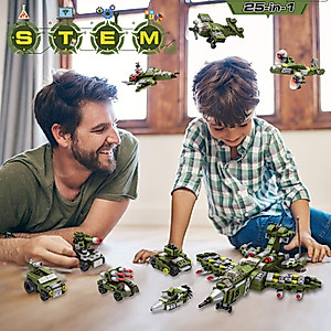 WIDELAND STEM Building Block Toys, 576PCS Military Engineering Building Bricks Toy for Kids, 25-in-1 Army Destroyer Fighter Tank Playset Construction Kits, Idea Toy Gifts for Age 6 7 8 9 10+ Years Old