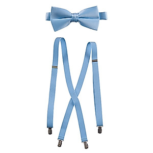 Tuxgear Mens Bow Tie and Suspender Set Combo, 48" Men's, Light Blue (48" Men's, Light Blue)