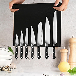 Uniharpa Black Double Sided Magnetic Knife Block made of Acacia wood with powerful magnet 16X12 inches For kitchen storage