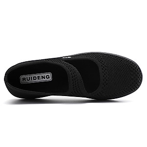 RUIDENG Womens Slip On Sneakers Breathable | Loafers for Women Comfort Standing | Platform Shoes Comfy Walking | Thick Bottom All Black Size 6