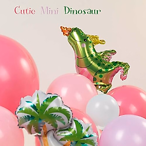 Pink Dino Balloon garland arch kit with Pastel Pink Purple Teal and Foil Dinosaur balloon for dinosaur Theme Party Decorations for Girl