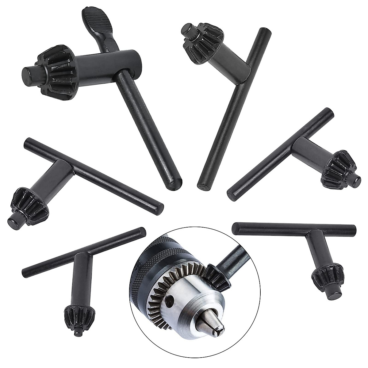 Worldity 6 Sizes Drill Chuck Key Wrench, Heavy Duty Carbon Steel Replacement Drill Press Chuck Key for Drill Clamping Tool (Chuck Diameter: 5/32" 1/4" / 3/8" / 1/2" / 5/8" 3/4")