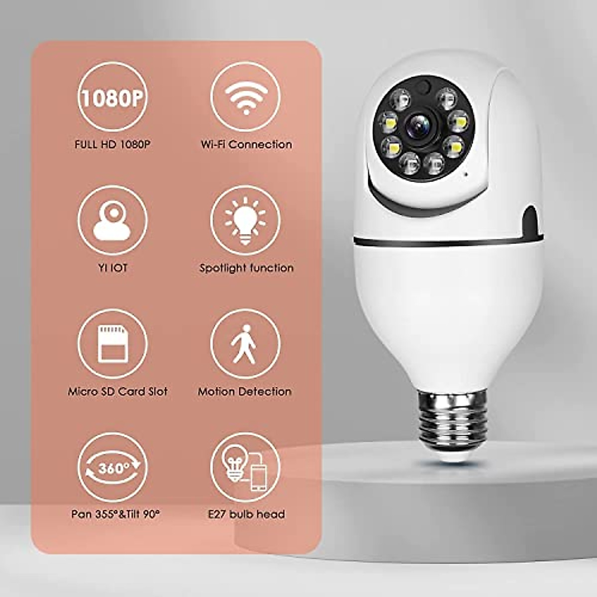 KOWVOWZ 2PCS 2.4GHz & 5GHz Wireless WiFi Light Bulb1080P Security Camera Wireless Outdoor, 360° Indoor Light Socket Security Cameras for Home Security with 2-Way Audio, Smart Motion Detection (2PCS)