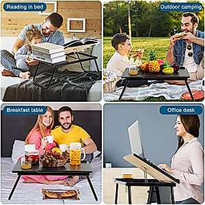 Laptop Bed Tray Table with 6 Adjustable Angles Foldable Laptop Desk for Bed Cup Holder Portable Bed Table Tray Bed Desk Laptop Stand for Bed Writing Reading Eating Fits up to 15.6 Inch Laptop Desk