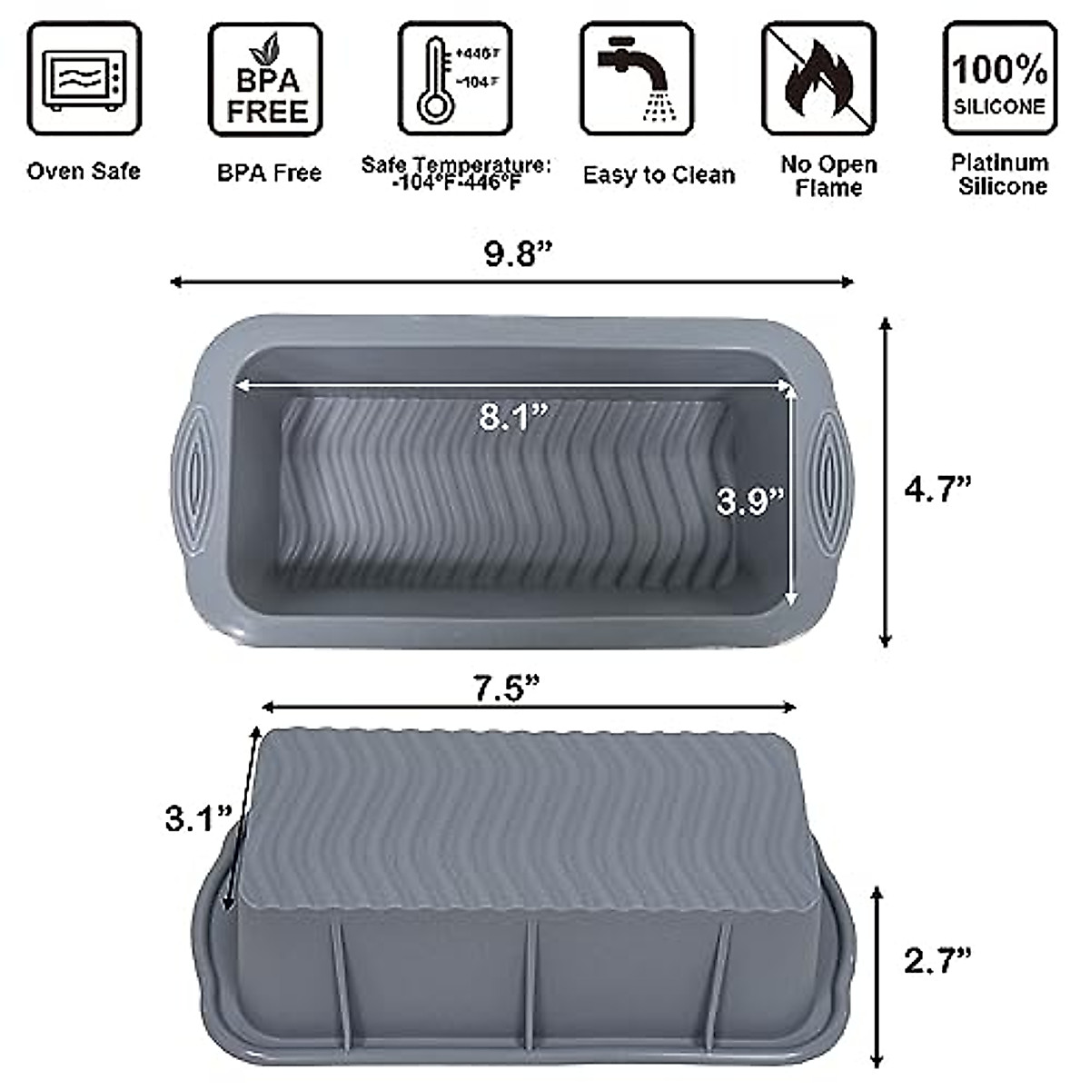 Anxbbo 3 Pack Silicone Bread Loaf Pans No-Stick Large Loaf Pan Set, Flexible Silicone Baking Molds for Bread, Cake, Meatloaf, BPA Free and Dishwasher Safe (3 Pack (9.8''L x 4.7''W x 2.7''H))