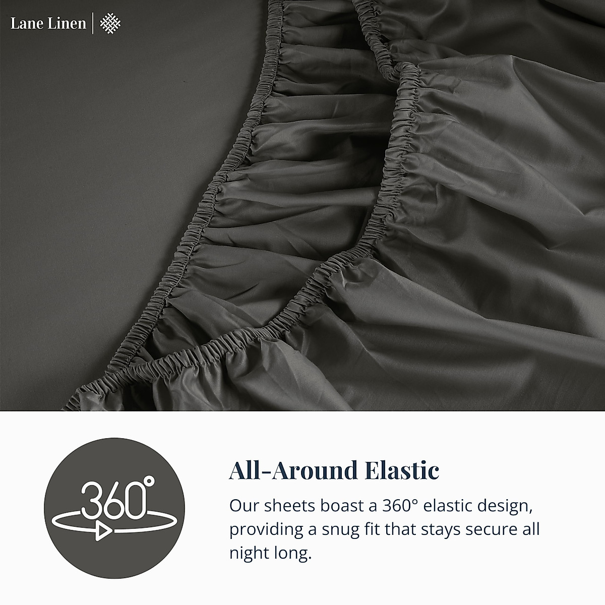 Lane Linen Queen Sheet Set - 600 TC Black Sheets Queen Size Bed Set - 100% Cotton Black Bed Sheets Queen Size Set, Ultra Soft Queen Bed Sheets Set, Sateen Weave Cotton Sheets Queen Size Set - Charcoal