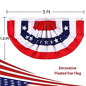 1.5x3 Feet American Flag Bunting Outside, 4th of July Decorations Outdoor - Patriotic 4th Fourth July Bunting Banner Decorations, USA Pleated Fan Flag, Red White Blue Bunting, Half Fan Banner(10 Pcs)