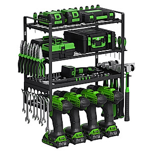 Power Tool Organizer, 4 Layers Heavy Duty Drill Holders Wall Mount, Garage Tool Organizers and Storage Rack, Suitable Tool Rack for Tool Room, Workshop, Garage, Utility Storage Rack for Cordless Drill