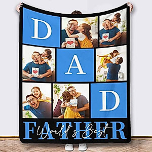 Custom Personalized Fleece Blanket World's Best Dad Plush Blanket Fuzzy Soft Blanket Microfiber Gifts for Dad Black Blue 30"x40" Best Dad Blanket
