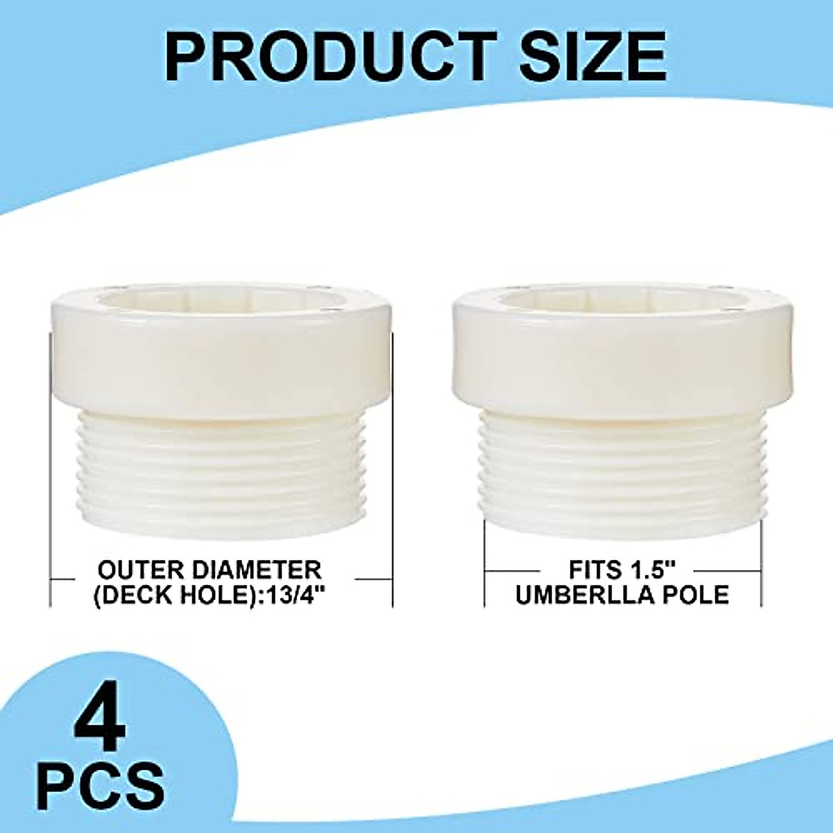 Taiyin 4 Pcs Pool Umbrella Stabilizer Adapter Threaded Adapter Sleeves Pool Umbrella Sleeve Umbrella Pole Stabilizer for Outdoor Patio Deck 1 3/4" Umbrellas Insert(White)