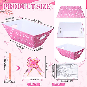 Yeaqee 36 Pcs 12 Pack 8 x 10 Inch Breast Cancer Awareness Baskets for Gifts Empty Pink Ribbon Baskets with Bows Ribbons Bulk Breast Cancer Survivor Cancer Care Gifts for Women