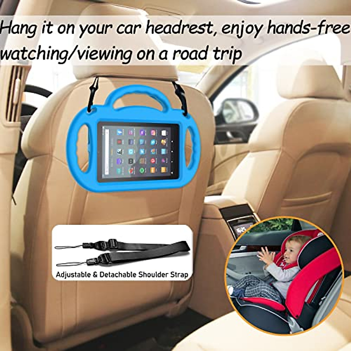 LTROP Kindle Fire 7 Tablet Case, Fire 7 2019/2017 Case for Kids - Light Weight Handle Stand Shoulder Strap Child-Proof Case for Fire 7-inch Display Tablet (9th Generation & 7th Gen) - Blue