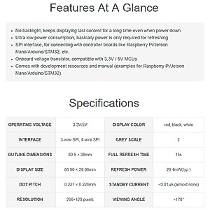 waveshare 2.9inch e-Pape Display Module for Raspberry Pi 4B/3B+/3B/2B/Zero/Zero W/PIZero 2 W/WH/Jetson Nano/forArdui/Nucleo, 296×128 Pixels Red Black White Three Color SPI E-Ink Screen Full Refresh
