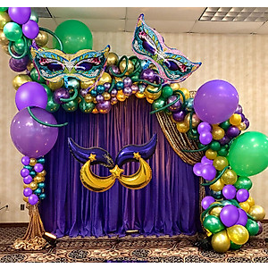 Mardi Gras Balloon Garland Kit,108 PCS Purple Green Gold Balloons Mask Sign Foil Balloons for Mardi Gras Masquerade New Orleans Party