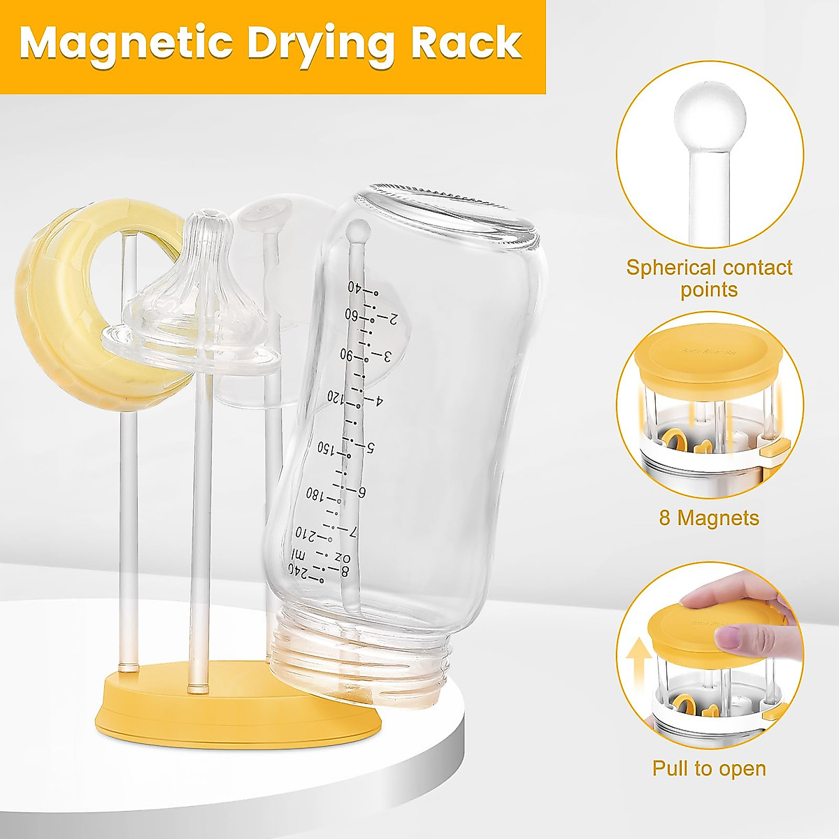 welltop Travel Bottle Cleaner Kit, Portable Baby Bottle Brush Set with Silicone Bottle Cleaning Brush, Built-in Bottle Drying Rack, Nipple Brush, Straw Brush, Bottle Soap Dispenser for Travel Home