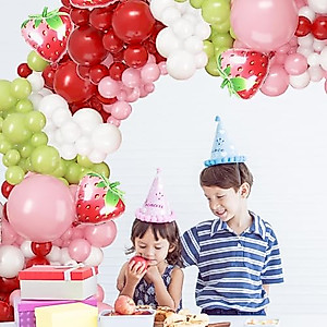Strawberry Balloon Arch, Strawberry Balloon Garland With Red Pink Green Latex Balloons and Strawberry Foil Balloons, Strawberry Balloon Arch Kit for Girls Birthday Strawberry Party Decorations