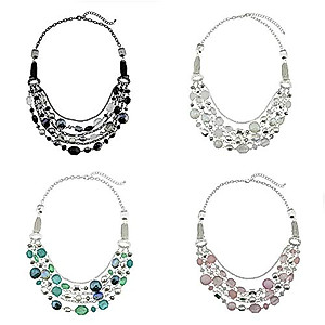 Bocar 4 PCS Newest Multi Layer Chain Crystal Colored Glaze Statement Women Strand Necklace (NK-10061-1 set)