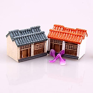 Happyyami 4Pcs Jiangnan dwellings Resin House lanscape Decor Tiny Fairy House Mini Village Houses Fairy House Garden Statue Mini hut Statue Miniature Village Houses Bonsai Mushroom Outdoor