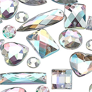 500 Pieces Sewing Gems Acrylic Sewing Crystal Mixed Shapes Sew On Rhinestones with 2 Holes for Clothes Sewing Beads Decorations (Crystal AB)