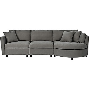 BSYEIO 111.4" Modern Sectional Sofa Couch for Living Room L-Shape Sofa Couch with Curved Chaise, Upholstered 3-Seat Sofa Couch Fabric Couch Set for Apartment Office Grey