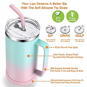 Pizkiru Vacuum Insulated Cup with Handle 24 OZ,Stainless Steel Coffee Mug with Handle, Lid and Straw,Keep Drinks Hot 8 Hours,Sweat Proof,Dishwasher Safe,BPA Free