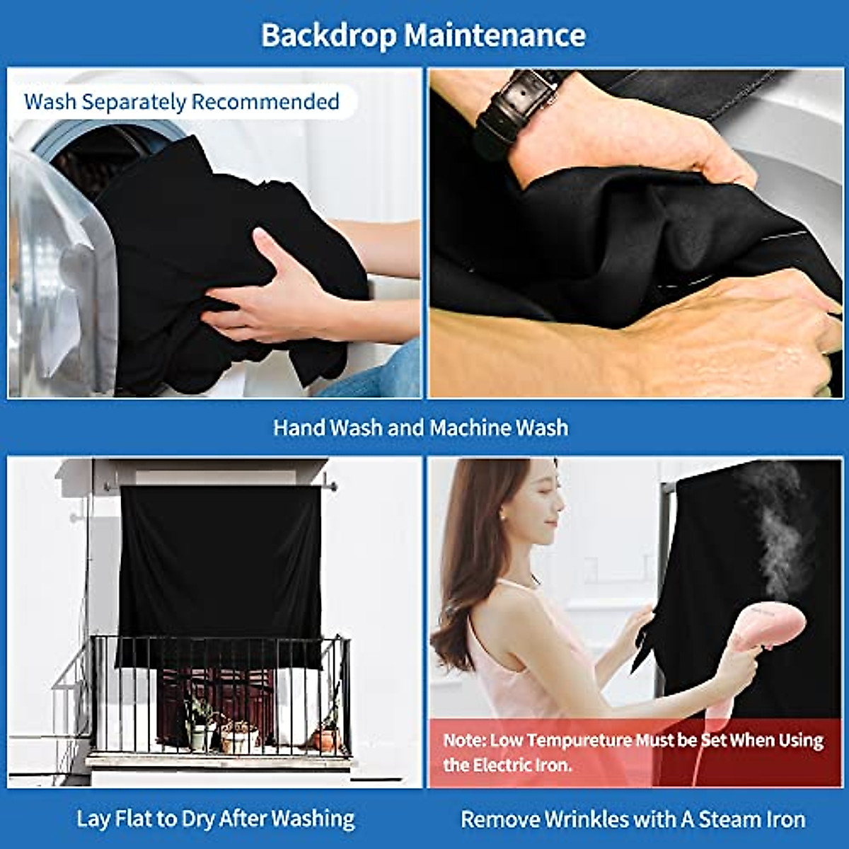 Hemmotop 5 x 6.5 ft Black Backdrop Background for Photography,100% Pure Muslin Collapsible Backdrop Background Screen for Photo Video Studio