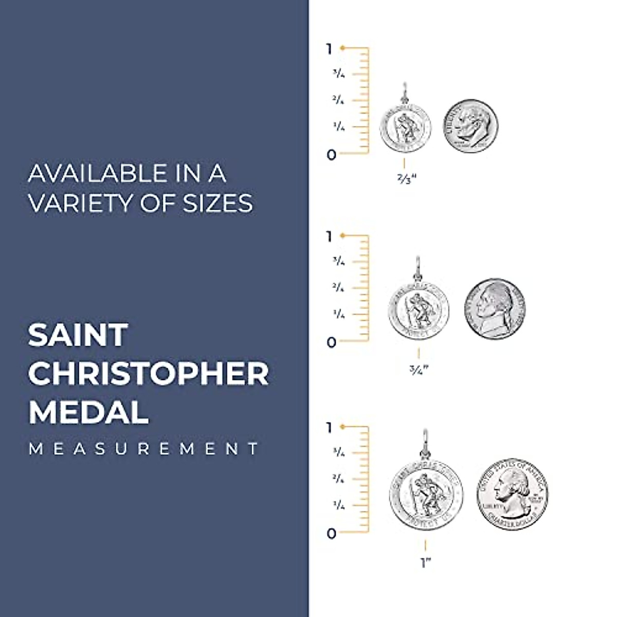 PicturesOnGold.com Saint Christopher Religious Medal - Solid Sterling Silver, 3/4 Inch Size of a Nickel