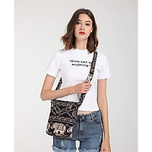 OPQRSTU Women's Retro Small Size Canvas Shoulder Bag Hippie Crossbody Handbag Casual Tote (Black)