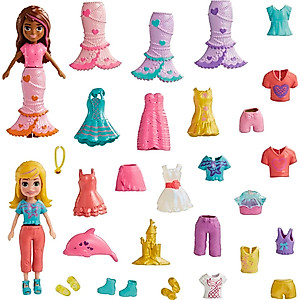 Polly Pocket Travel Toy with Two (3-inch) Dolls & 25 Accessories, Outer Space Fashion Pack with 2 Glow-in-The-Dark Pieces