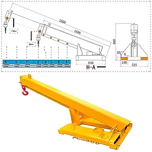 EQCOTWEA 2T/4400LB Adjustable Forklift Jib Boom Crane Mobile Crane Lifting Forklift 63-98" Arm Forklift Telescopic Boom Attachment Forklift Extension Towing Handling Equipment