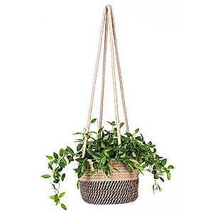 RUIZHIXUAN Hanging Planter Basket Jute Rope Woven Plant Hangers Indoor Hanging Plant Holder Up to 7" Pot Macrame Modern Storage Organizer Home Decor (Jute)