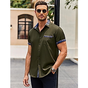 COOFANDY Men's Short Sleeve Dress Shirt Slim Fit Button Down Summer Shirt Army Green