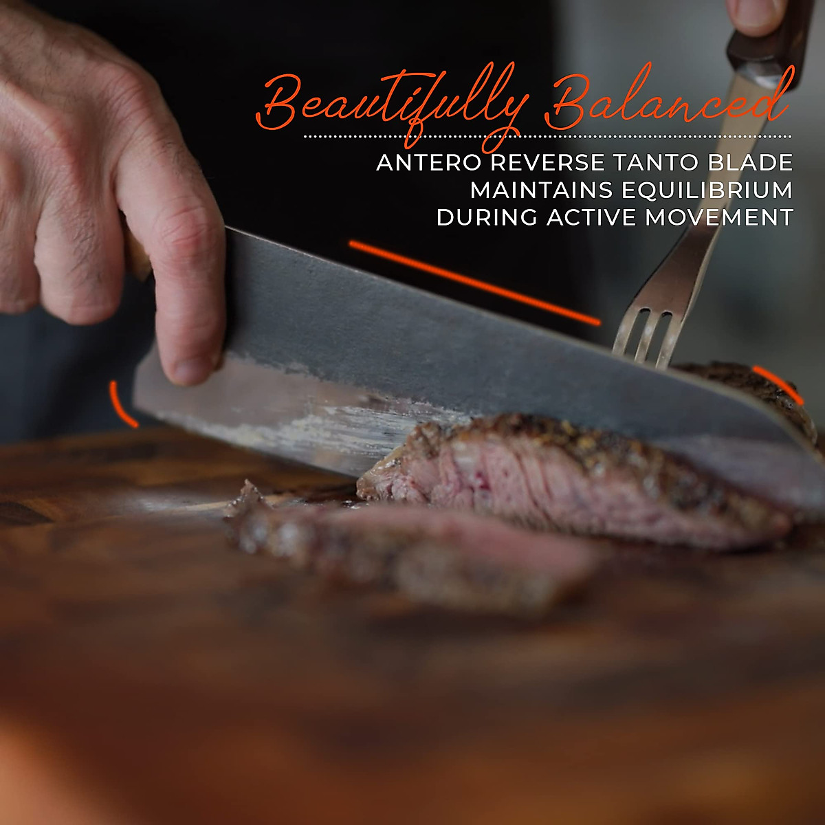 Bear Creek Knives | Antero 8" Kiritsuke Chef Knife | UltraFine 3-Step-Honed Blade | 440c Stainless Steel | Double-Beveled Cutting Edge | Rosewood Handle