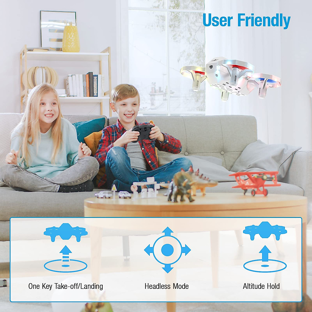Powerextra Pro Easy Drone for Kids, RC Mini Drone with LED Light, RC Quadcopter Indoor, Altitude Hold, 3D Flip, Auto Rotation, One Key Start/Land, 2 Batteries, Great Gift for Boys & Girls 8+