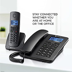 Motorola Voice C42 Corded Phone System + 3 Digital Cordless Handsets w/Answering Machine, Call Block - Black (C4203)