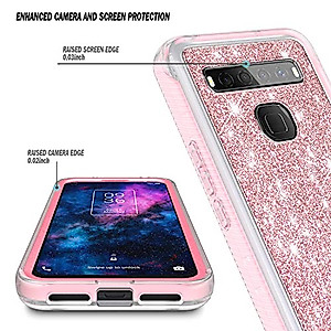 NZND Case for TCL 10 5G UW (Verizon) with Built-in Screen Protector, Full-Body Protective Shockproof Matte Rugged Bumper Cover, Impact Resist Durable Phone Case (Glitter Rose Gold)