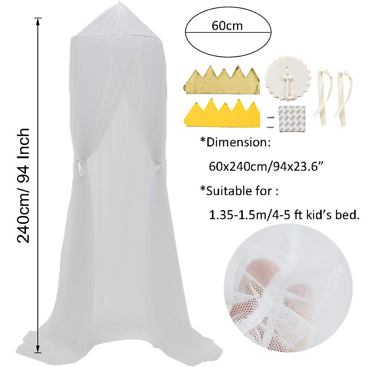 OldPAPA Bed Canopy for girls - Princess Bed Canopy Mosquito Net Nursery Play Room Decor Dome Premium Yarn Netting Curtains Baby Game Dream Castle, White