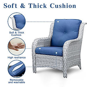 Belord Patio Dining Chairs Set of 2, All-Weather Wicker Chair Patio Club Chairs, Outdoor Deep Seating Set Patio Furniture with Cushions, Light Gray Wicker