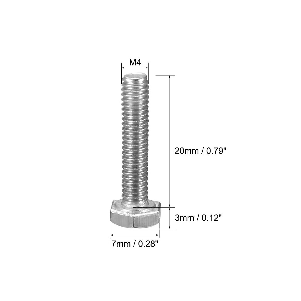 uxcell M4x20mm Hex Bolts 304 Stainless Steel Hexagon Screw Bolt 20pcs