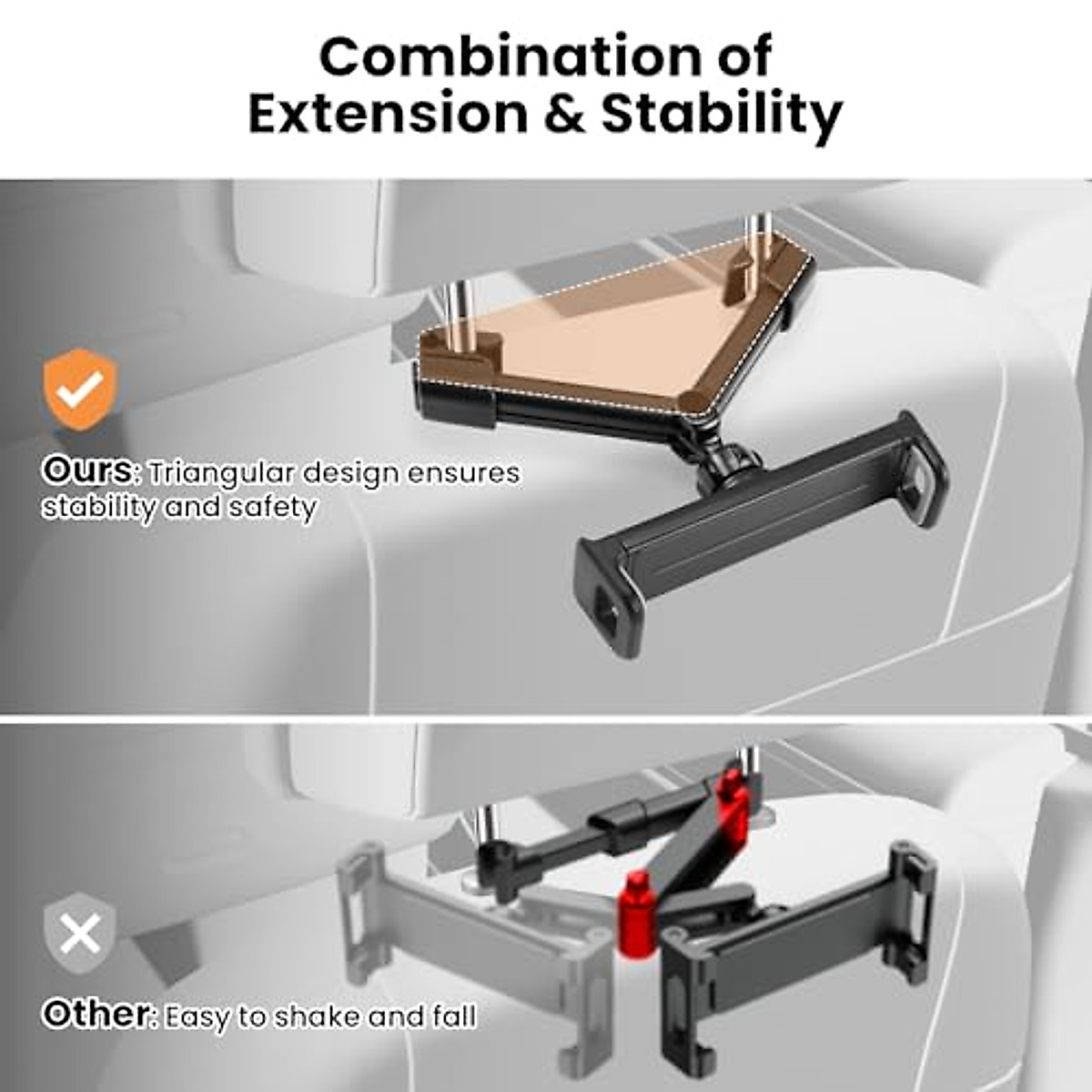 Holulo Tablet iPad Holder for Car Headrest Tablet Mount, Headrest Tablet Stand for Car Back Seat Compatible with iPad Pro Air Mini/Kindle Fire HD/Galaxy Tab/Switch OLED or Other 4.7”-12.9" Devices